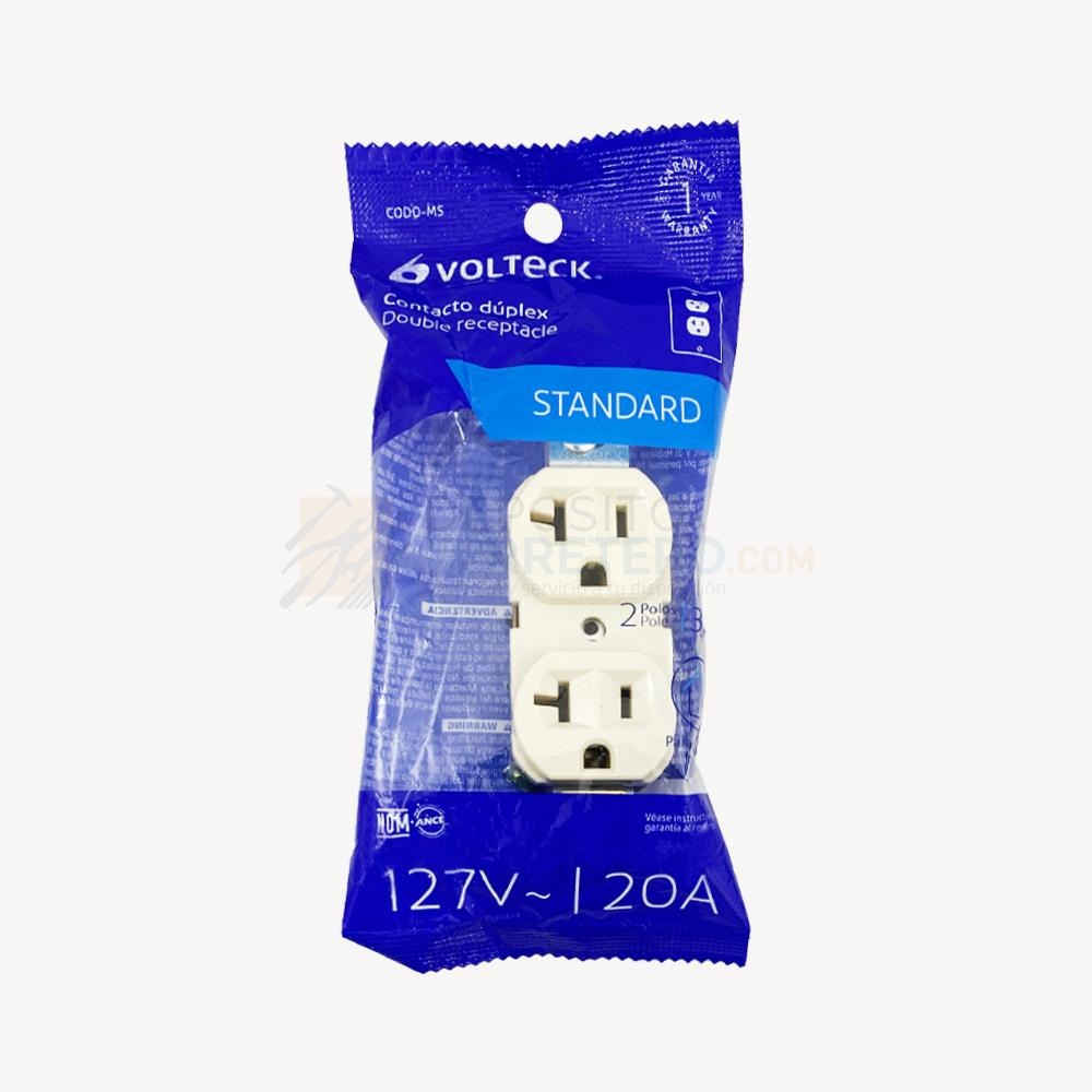 TOMACORRIENTE DOBLE 2P 125V CODO-MS VOLTECH 46100 — Depósito Ferretero